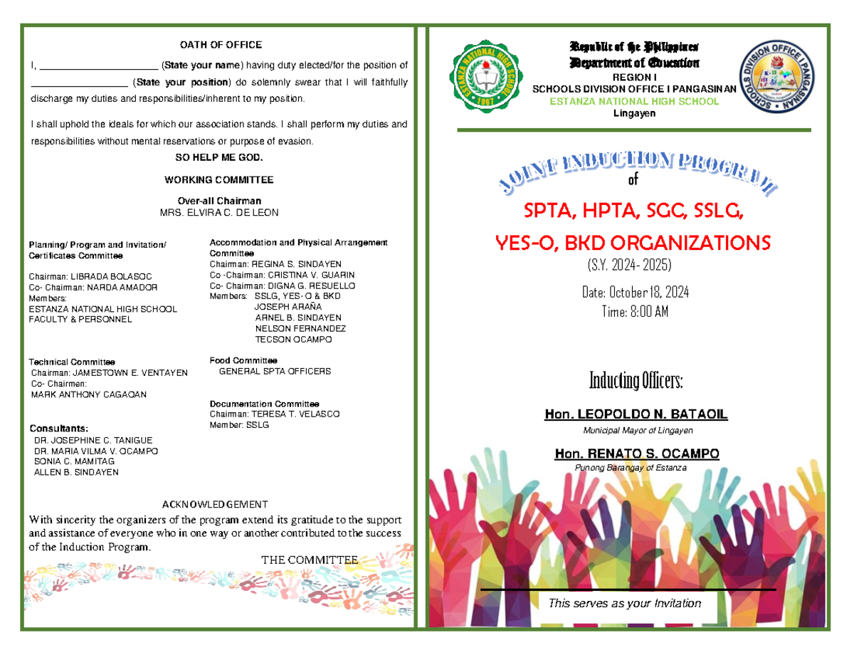 Invitation- Induction - Planning/ Program and Invitation/ Certificates ...