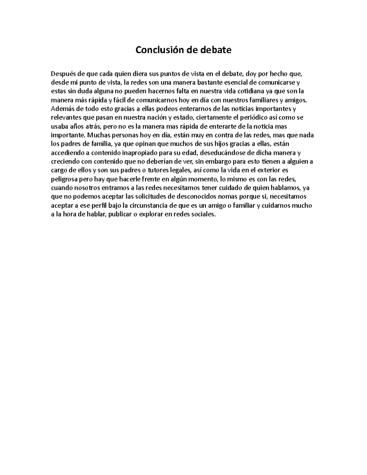 Conclusión de debate - Conclusión de debate Después de que cada quien ...