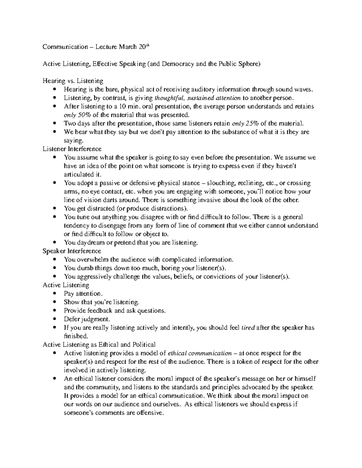 Communication – Lecture - Communication – Lecture March 20th Active ...