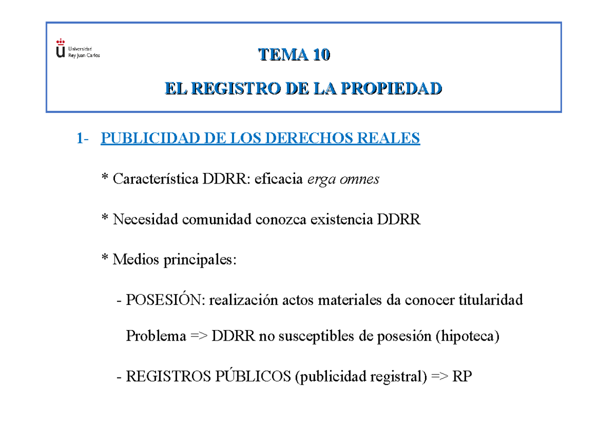 Tema 10 Registro de la propiedad - TEMA 10TEMA 10 EL REGISTRO DE LA ...