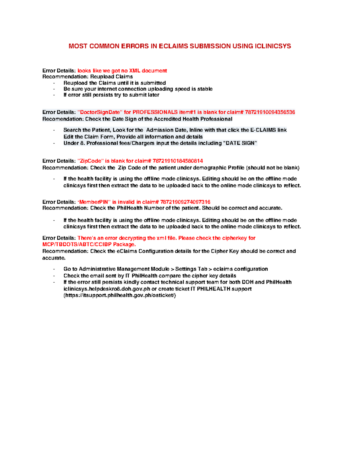 MOST Common Errors AND ITS Recommendation IN Eclaims Submission Using ...