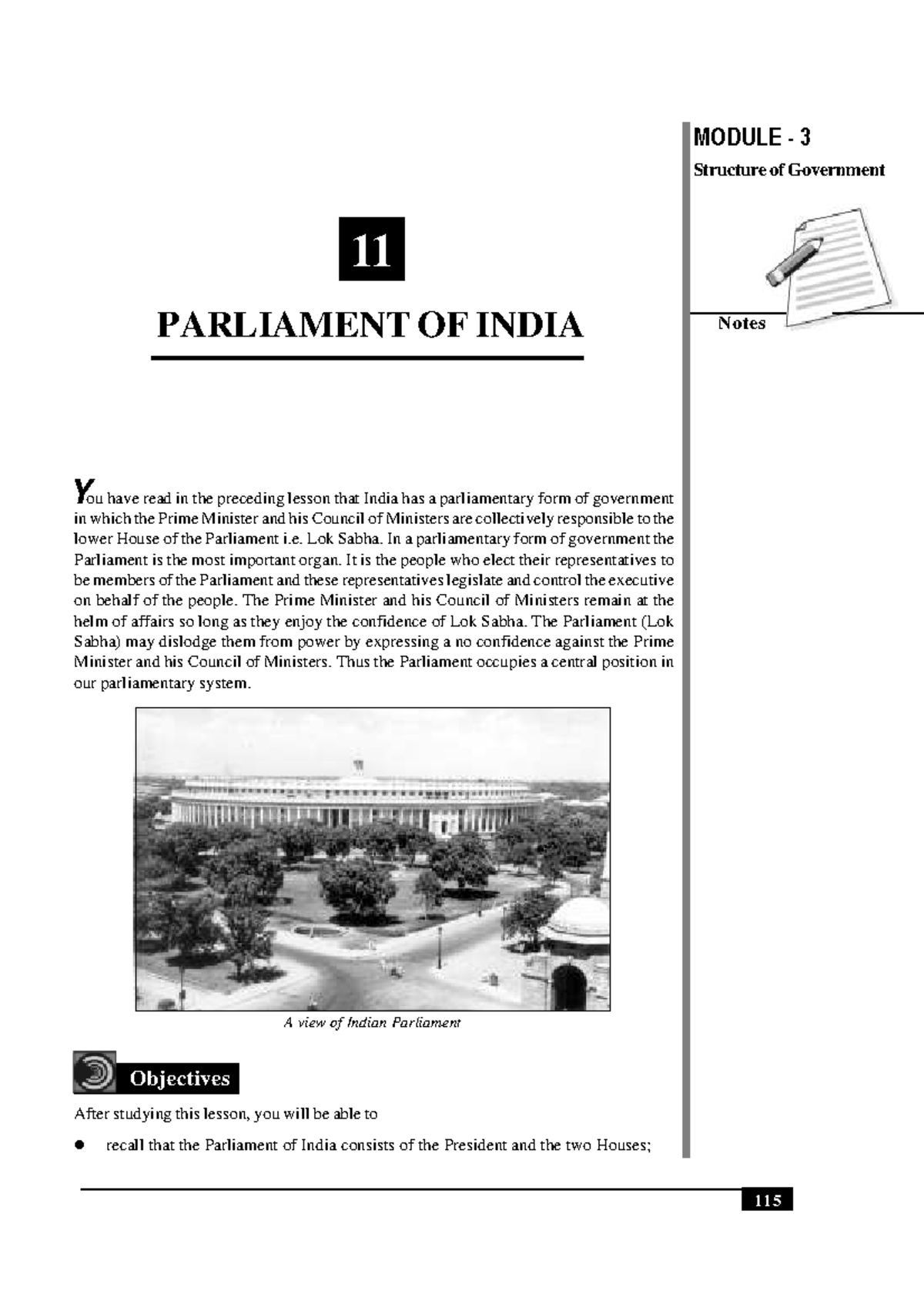 Parliament of india - MODULE - 3 Notes Parliament of India Structure of ...