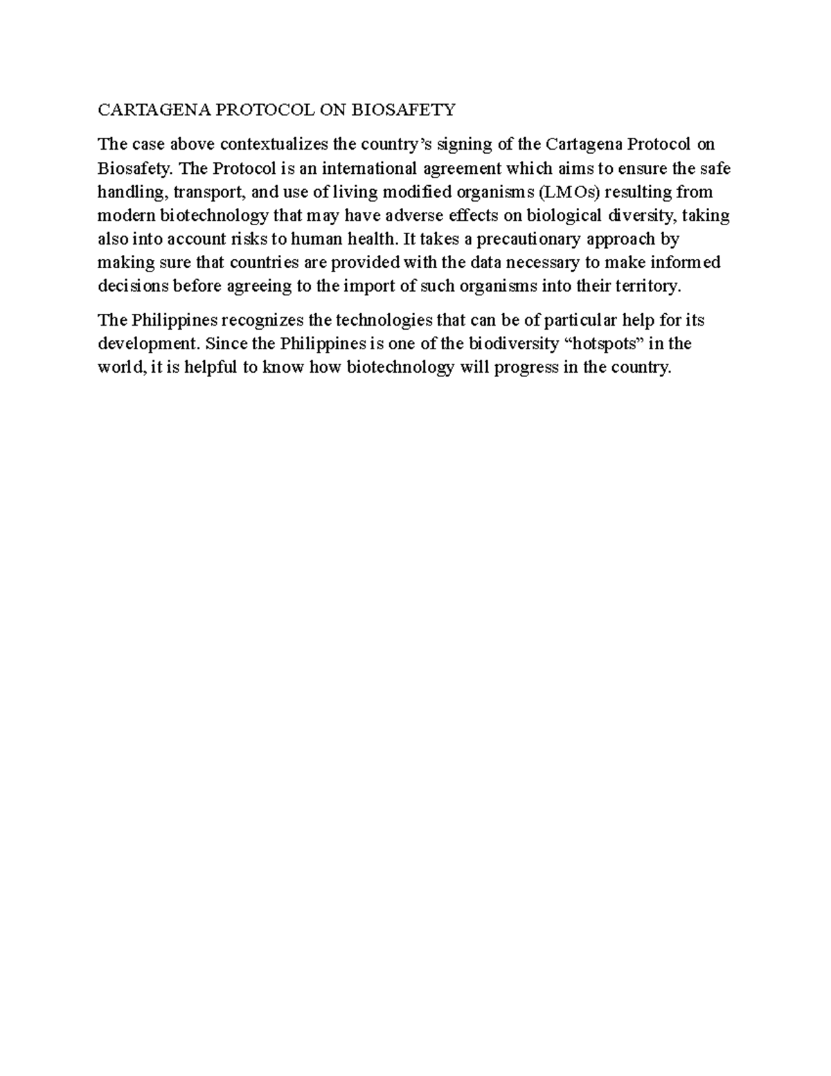 Cartagena Protocol ON Biosafety - The Protocol is an international ...