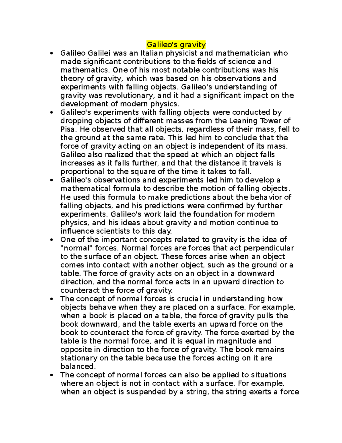 Galileo's gravity - Notes on Galileo Galilei who was an Italian ...