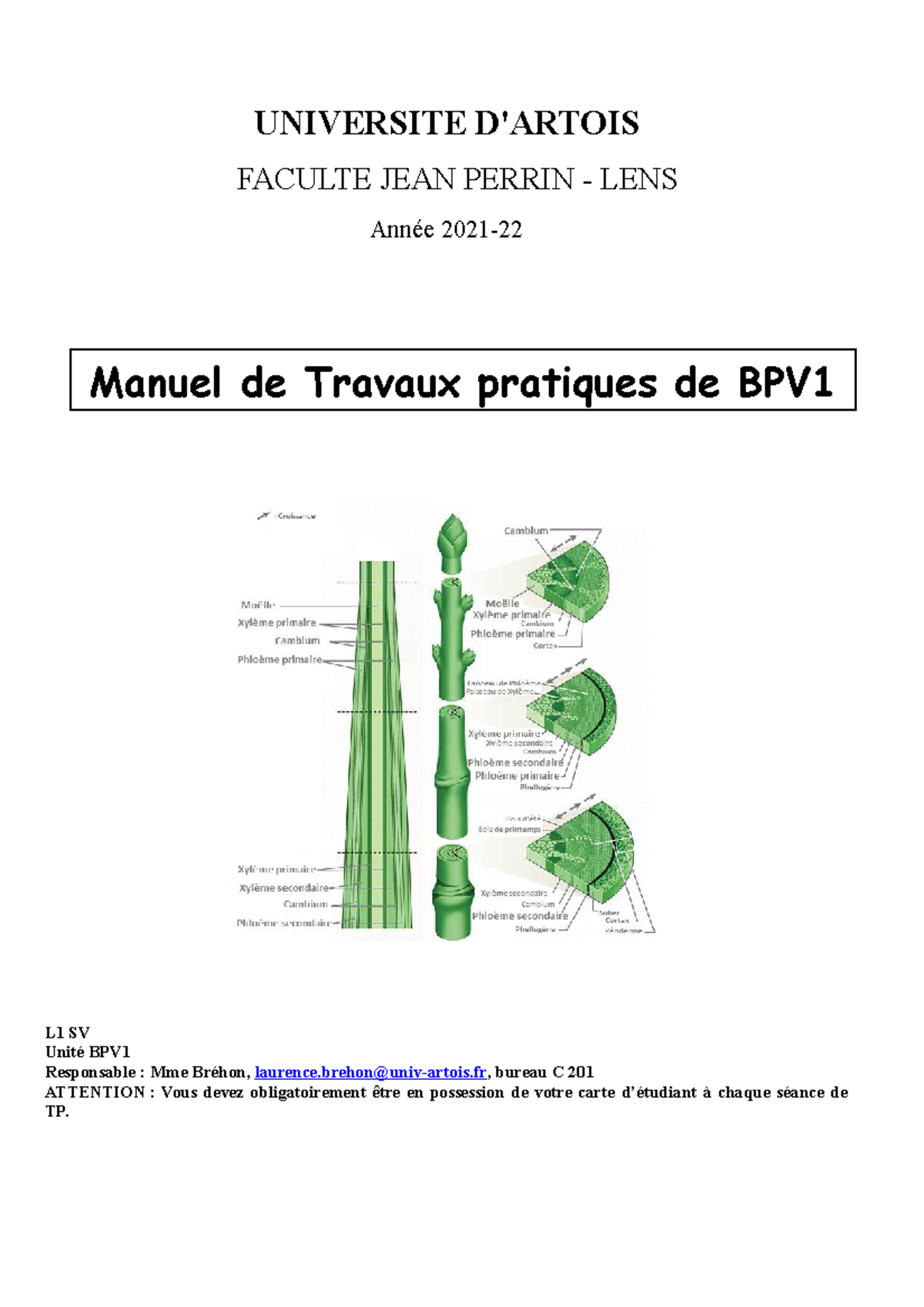TOPO étudiant TD-TP BPV1 2021-22 - UNIVERSITE D'ARTOIS FACULTE JEAN ...