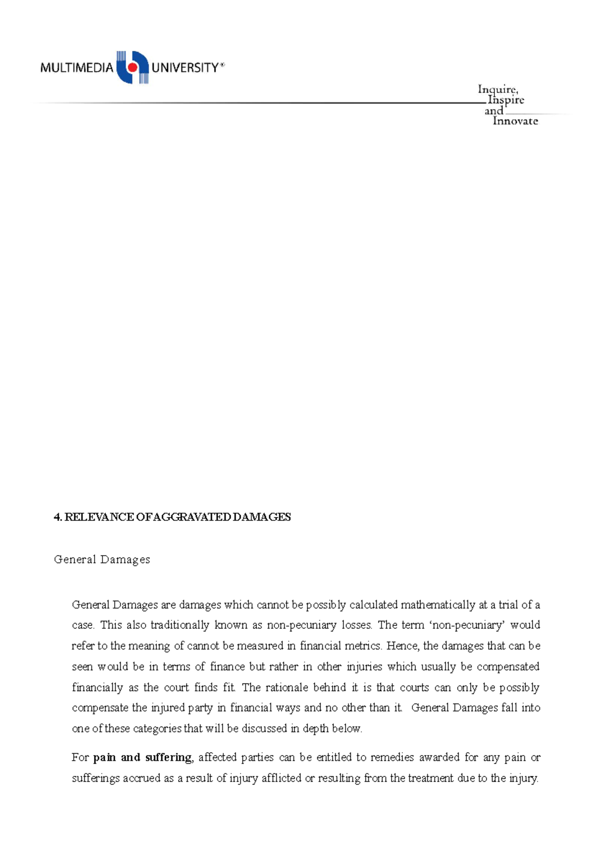 Law and Economics Final Comp - 4. RELEVANCE OF AGGRAVATED DAMAGES ...