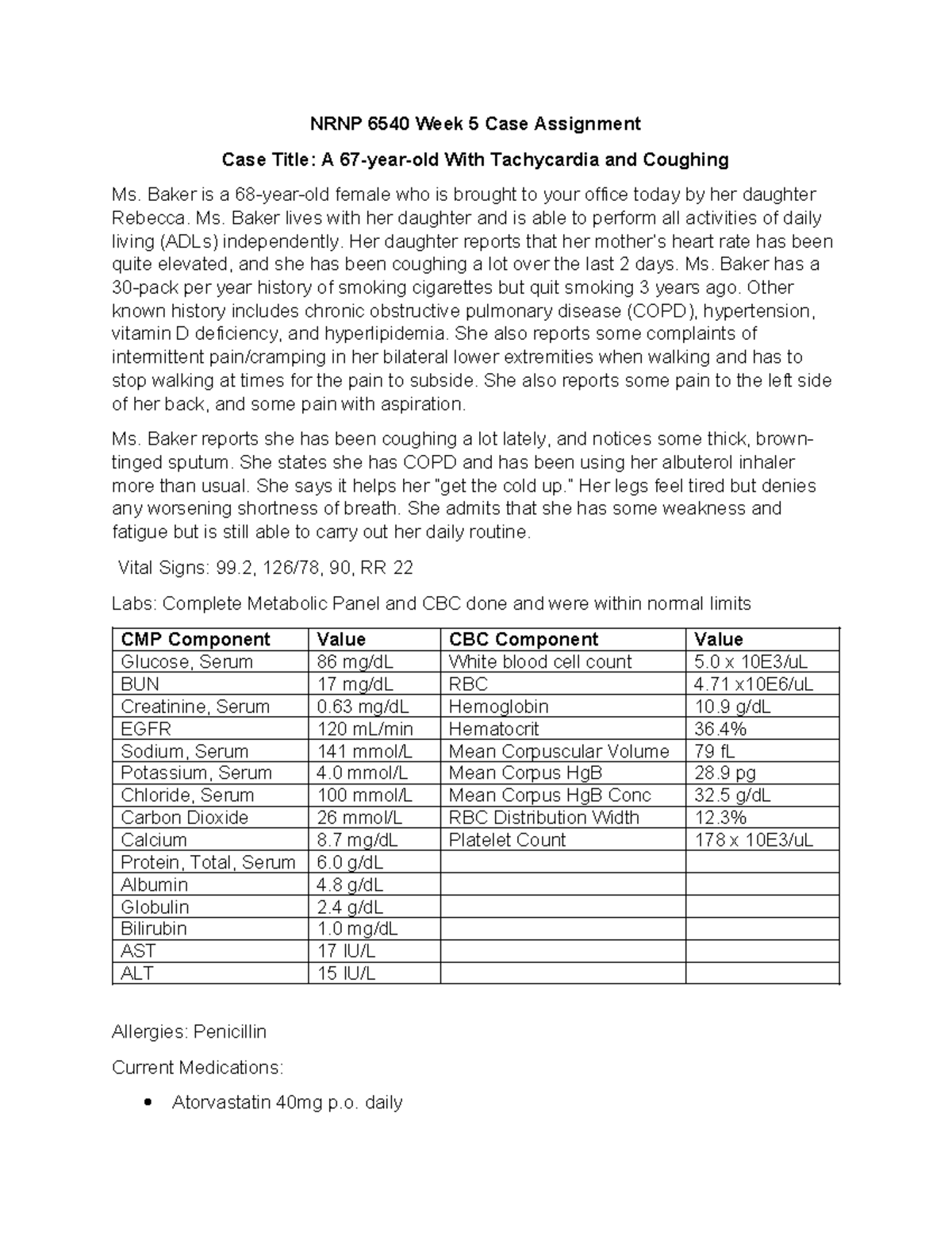 Wk5Assgn Upchurch T - NRNP 6540 Week 5 Case Assignment Case Title: A 67 ...
