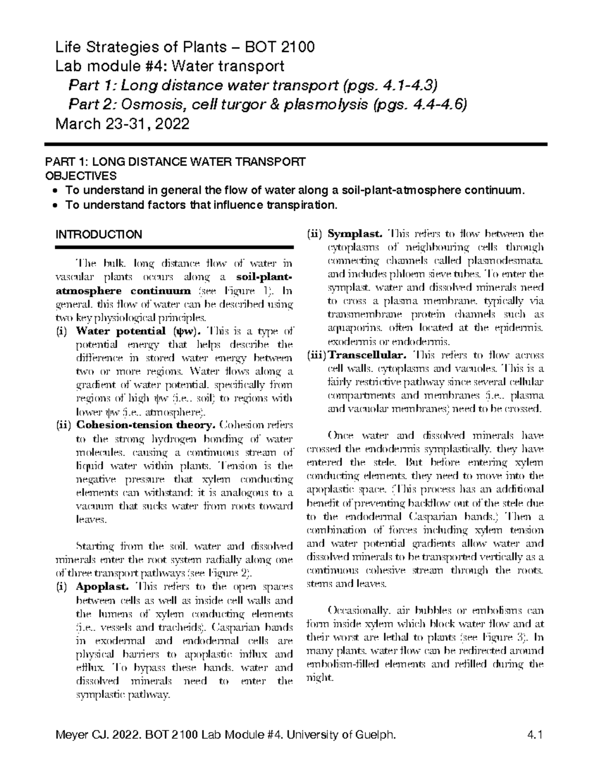 BOT 2100 Lab Module 4 W22 - INTRODUCTION The bulk, long distance flow ...