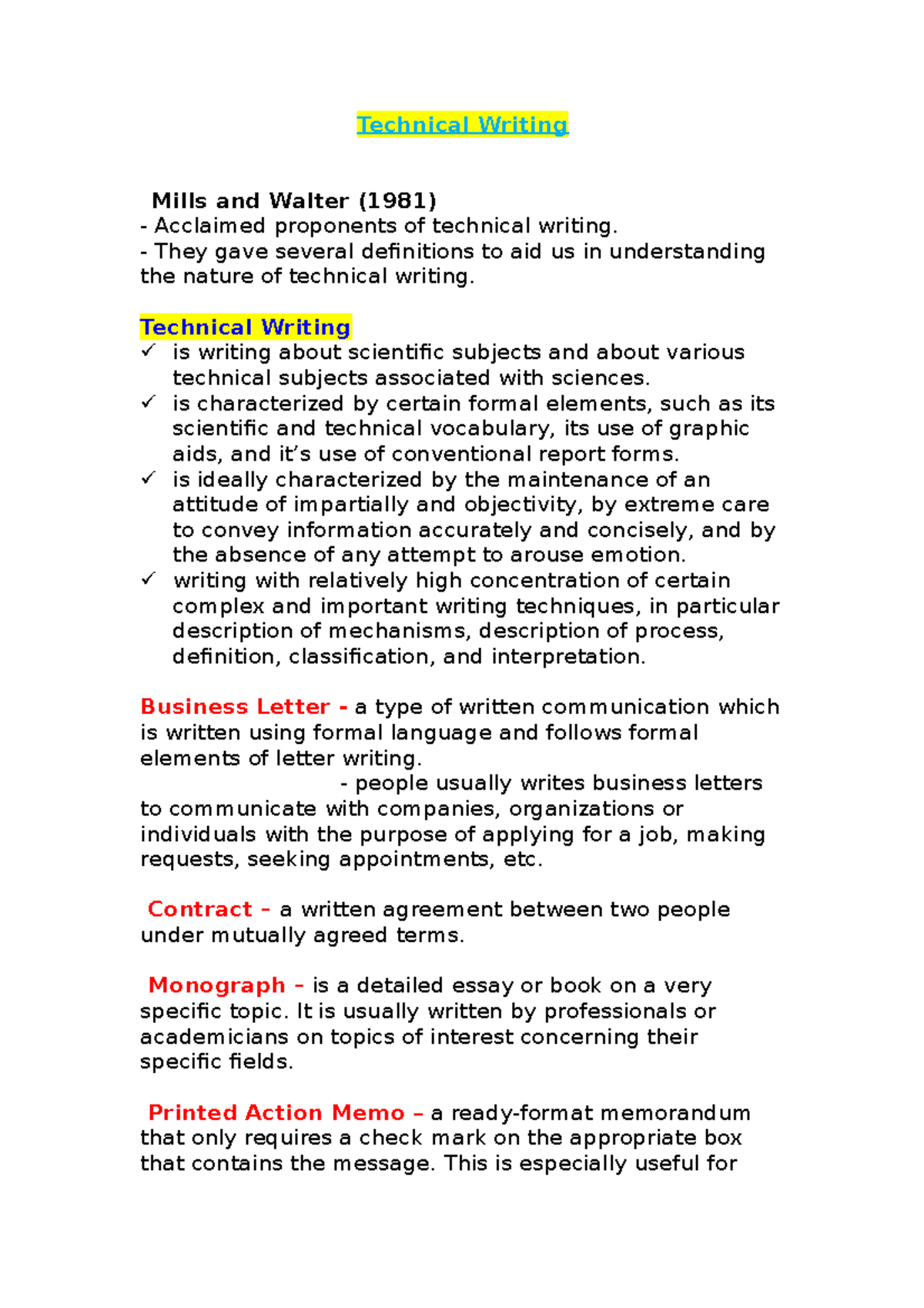 Technical Writing Technical Writing Mills And Walter 1981 Acclaimed