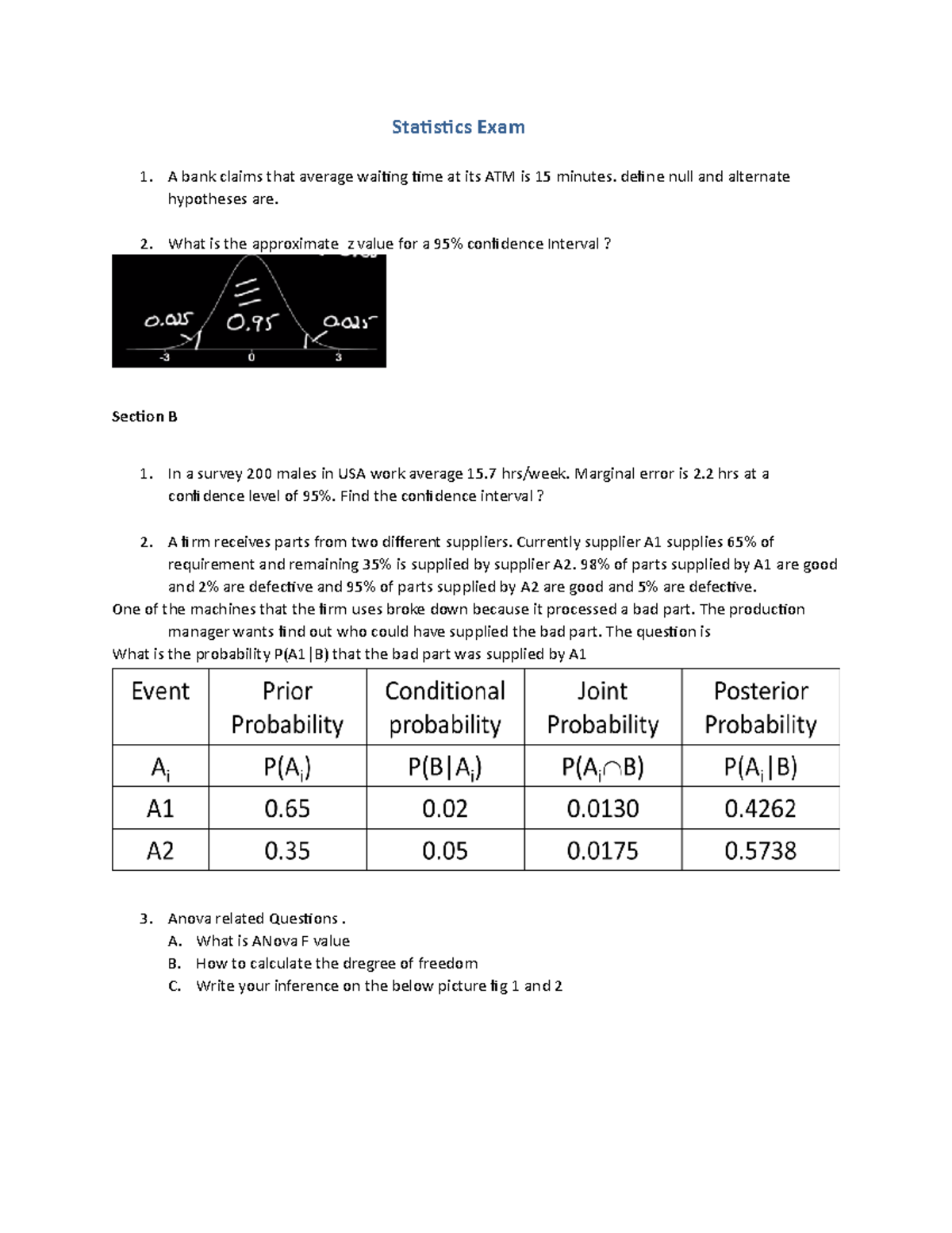 Statistics Exam Question paper - Statistics Exam A bank claims that ...