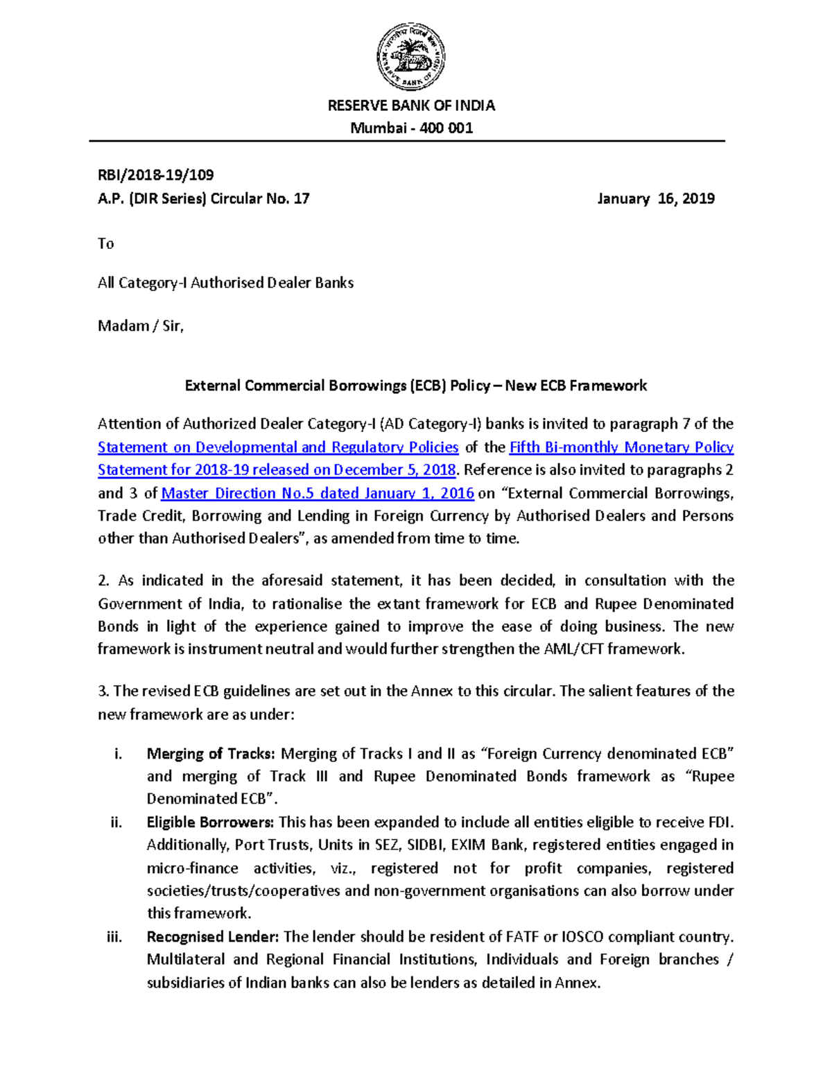 External Commercial Borrowings (ECB) Policy – New ECB Framework ...
