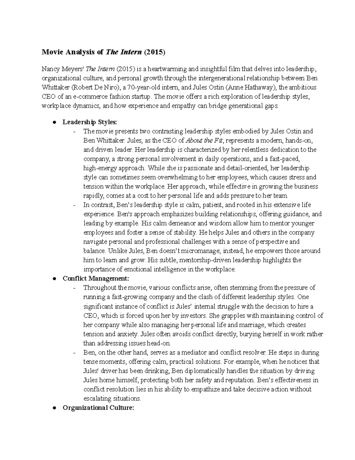 Movie Critique The Intern - Movie Analysis of The Intern (2015) Nancy ...