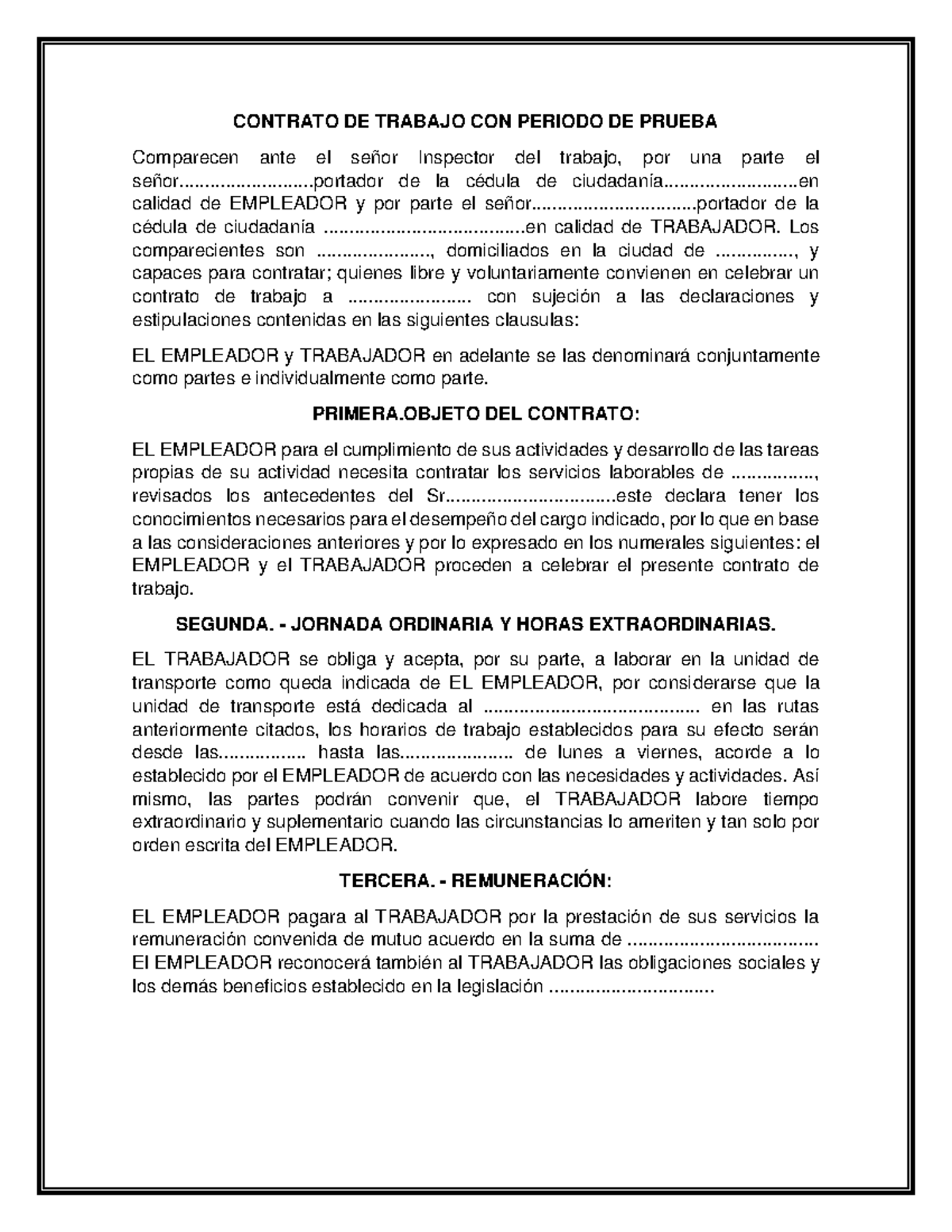 Contrato DE Trabajo CON Periodo DE Prueba - CONTRATO DE TRABAJO CON PERIODO DE PRUEBA Comparecen ...