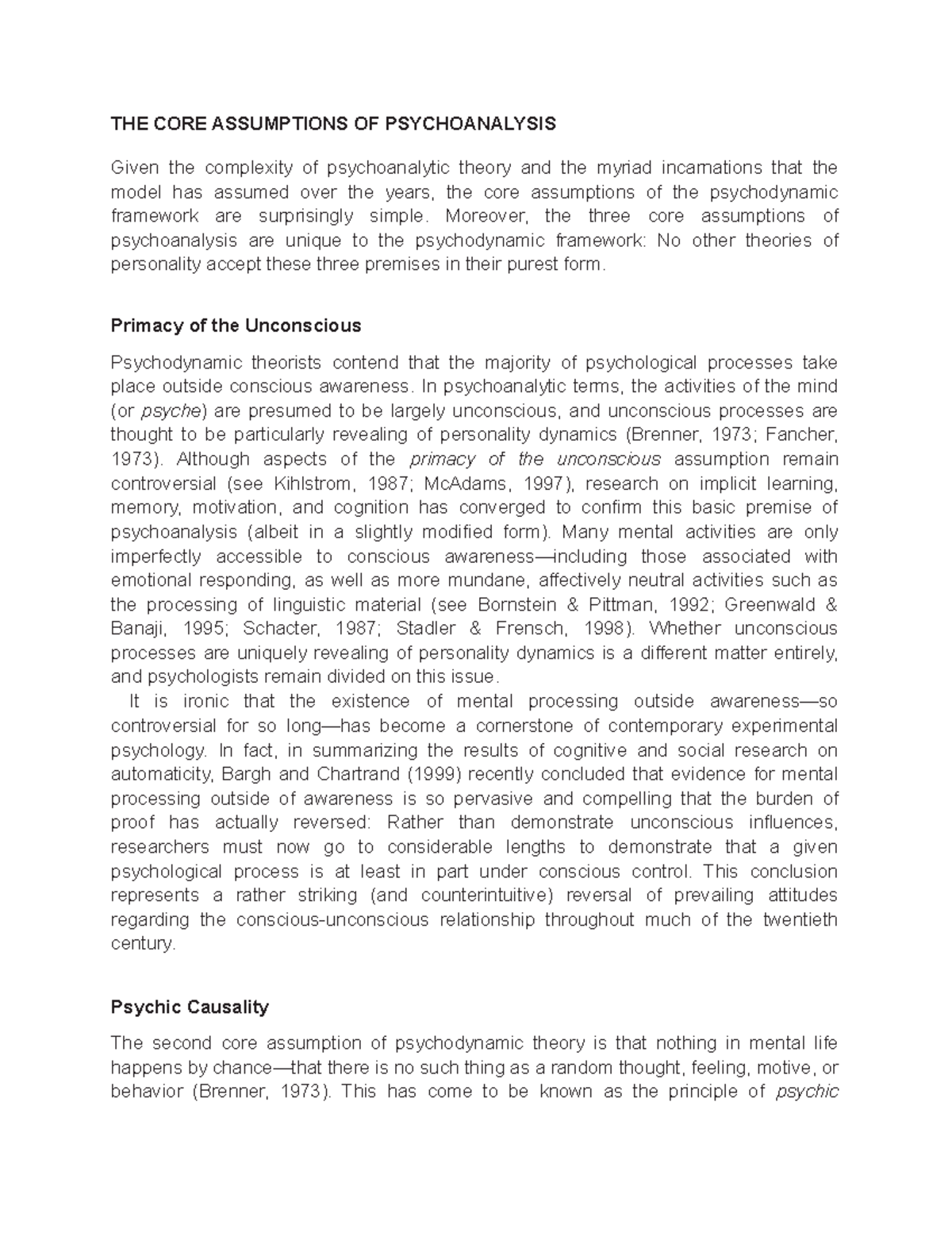 Psychodynamic Models of Personality - THE CORE ASSUMPTIONS OF ...