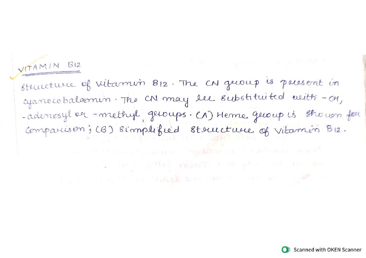 Vitamin B12 - It's a short note - Biochemistry - Studocu