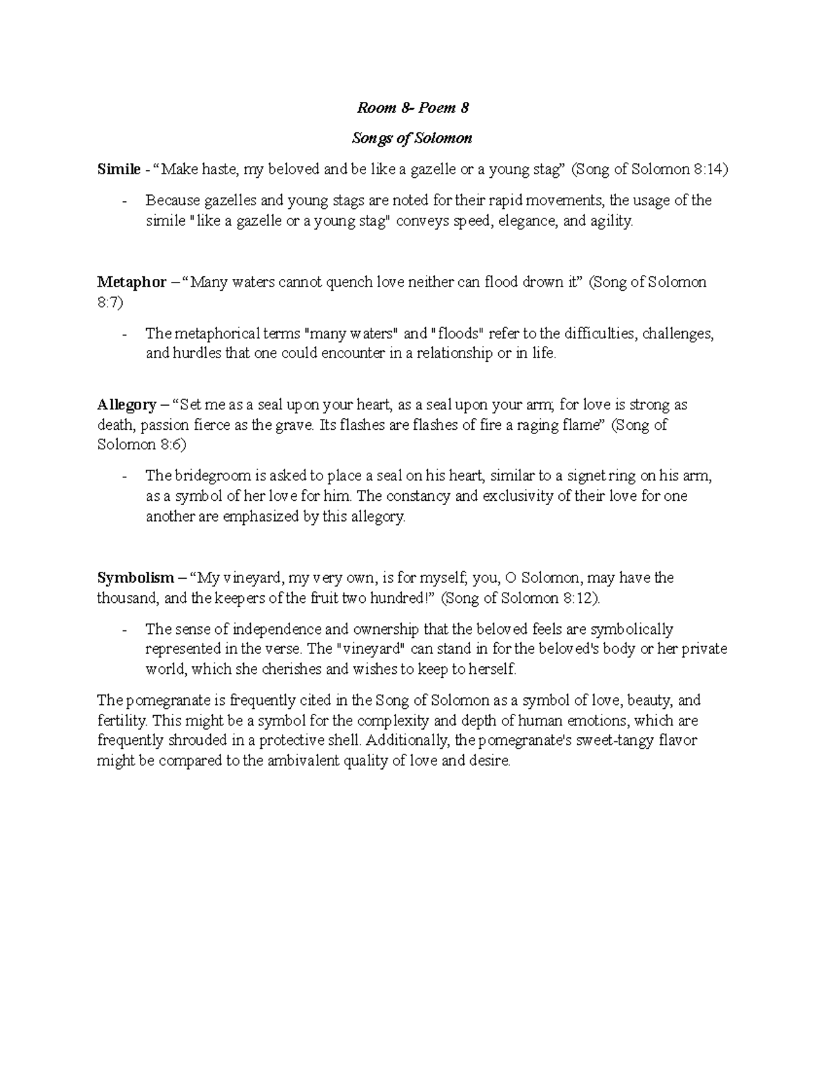 ENG 2800 homework - Teacher: Professor Valente - Room 8- Poem 8 Songs ...