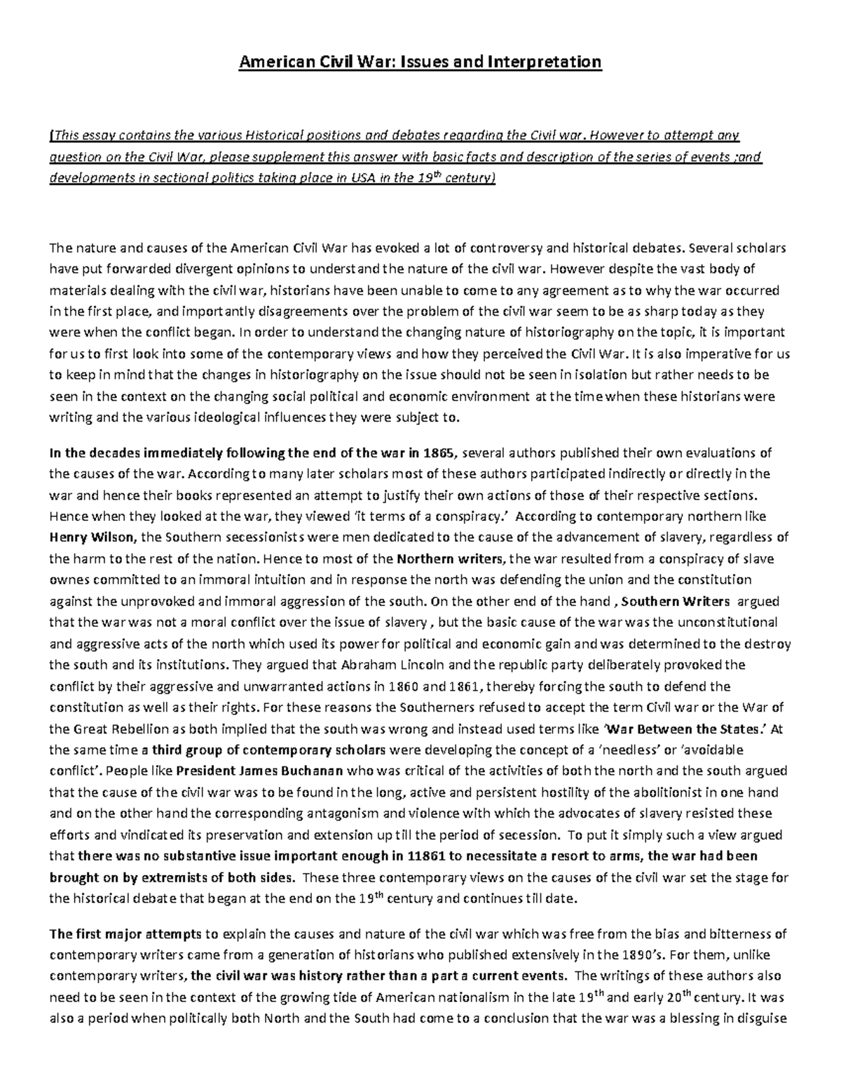 Civil War Historiography - American Civil War: Issues and ...
