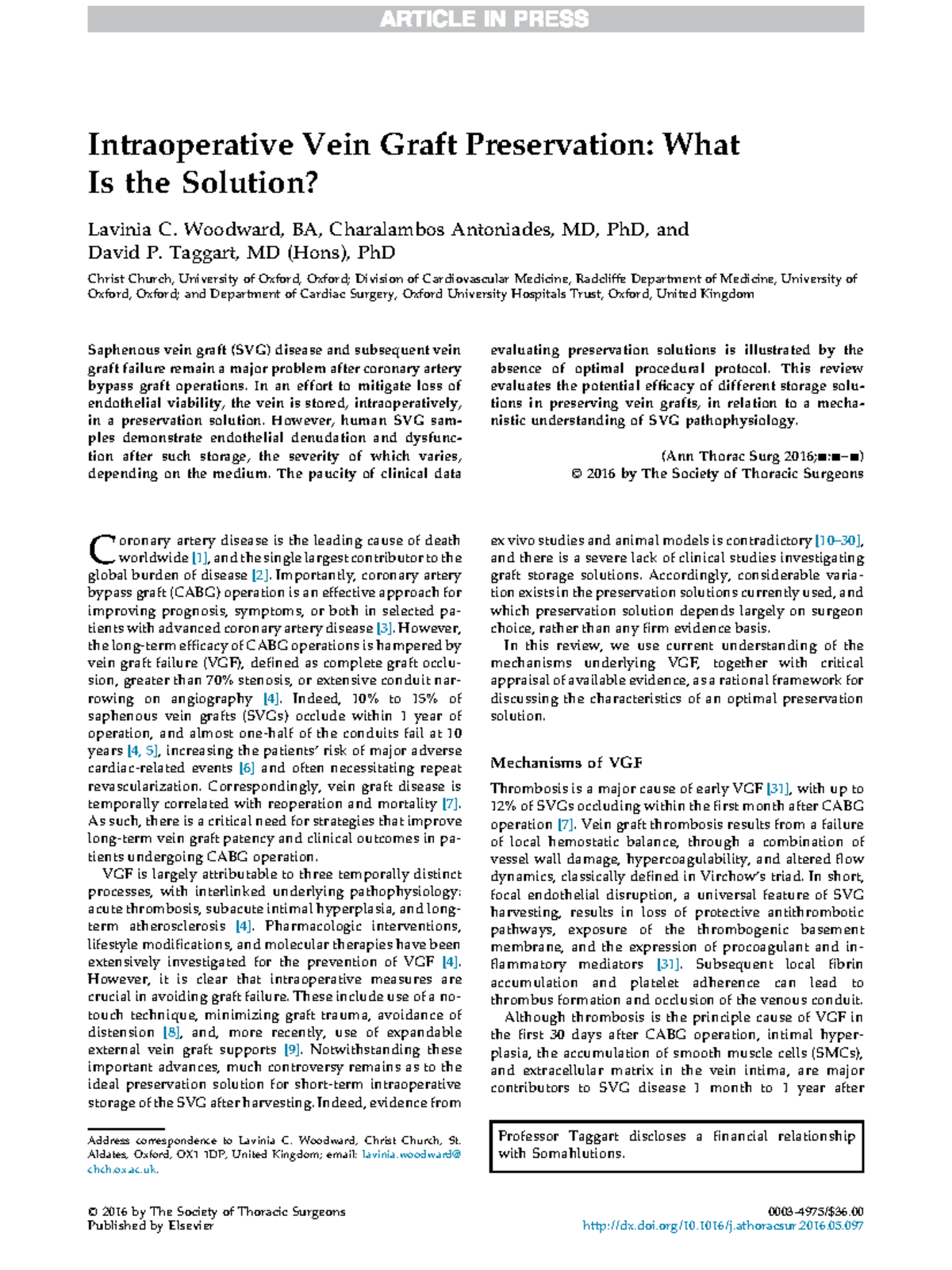 Woodward 2016 - New document - Intraoperative Vein Graft Preservation ...