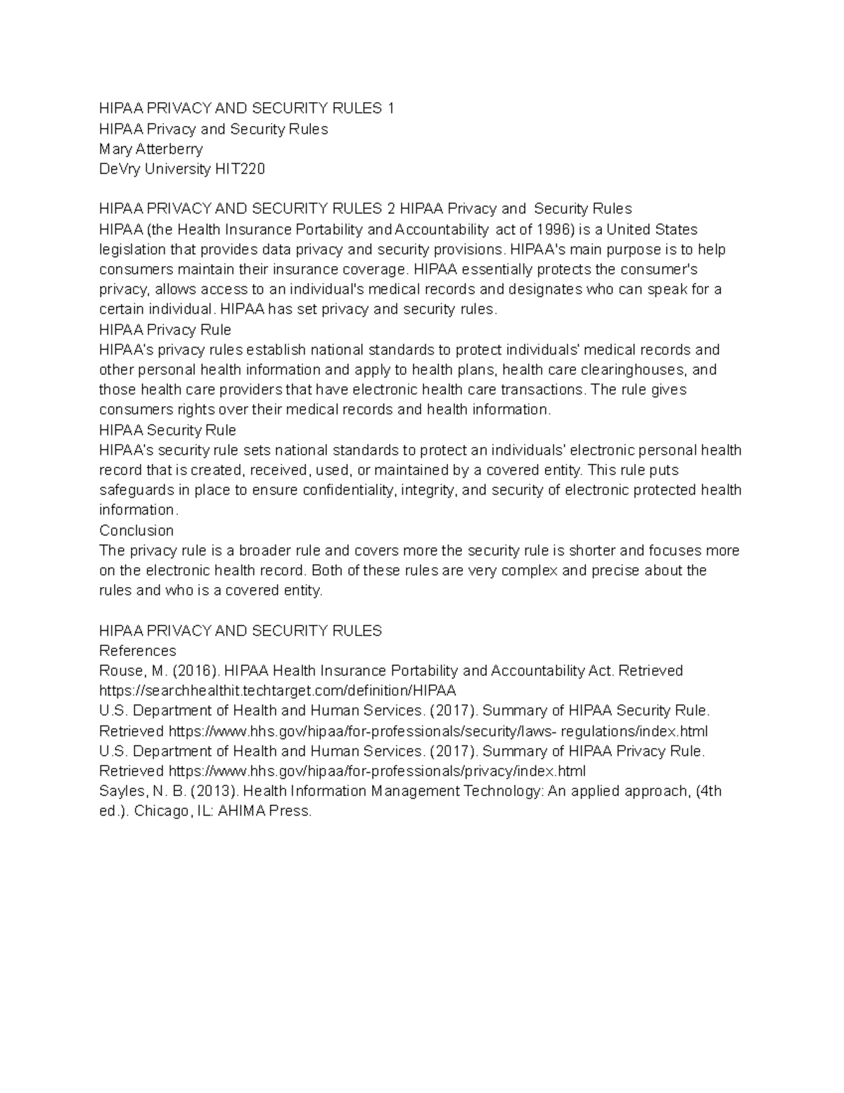Hit220 Week 2 Course Project HIPAA PRIVACY AND SECURITY RULES 1 HIPAA Privacy And Security hit220-week-2-course-project-hipaa-privacy-and-security-rules-1-hipaa-privacy-and-security