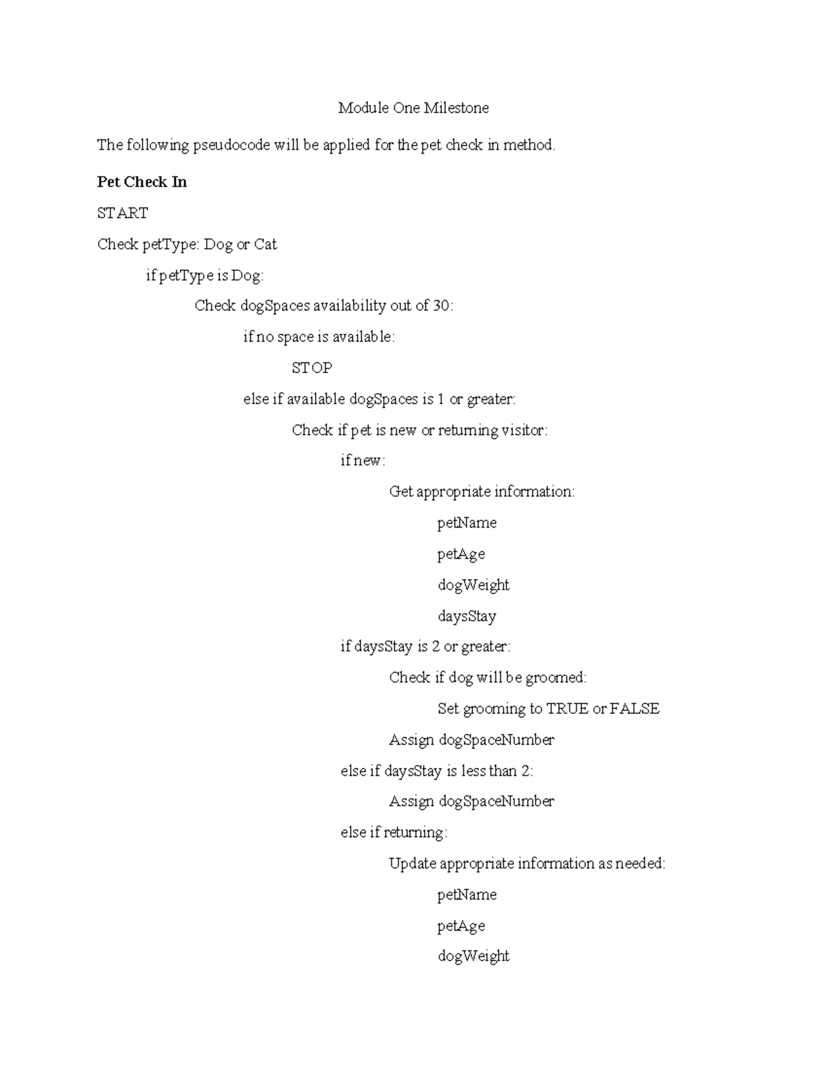 IT 145 Module 1 Milestone/Pseudocode - Module One Milestone The following pseudocode will be ...