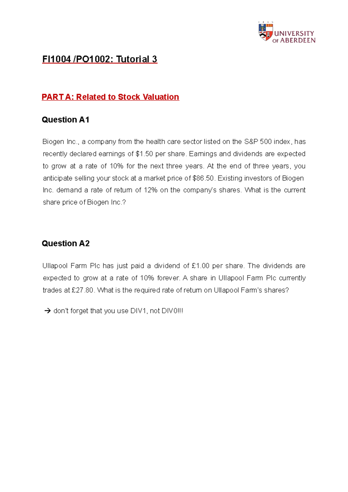 FI1004-PO1002 Tutorial 3 2023-2024 [Questions] - FI1004 /PO1002: Tutorial 3 PART A: Related to ...