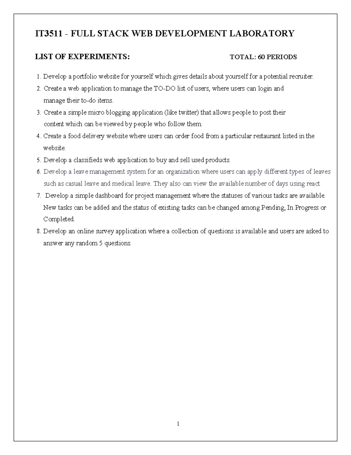 FSWD LAB programs - lab materials - IT3511 - FULL STACK WEB DEVELOPMENT LABORATORY LIST OF - Studocu