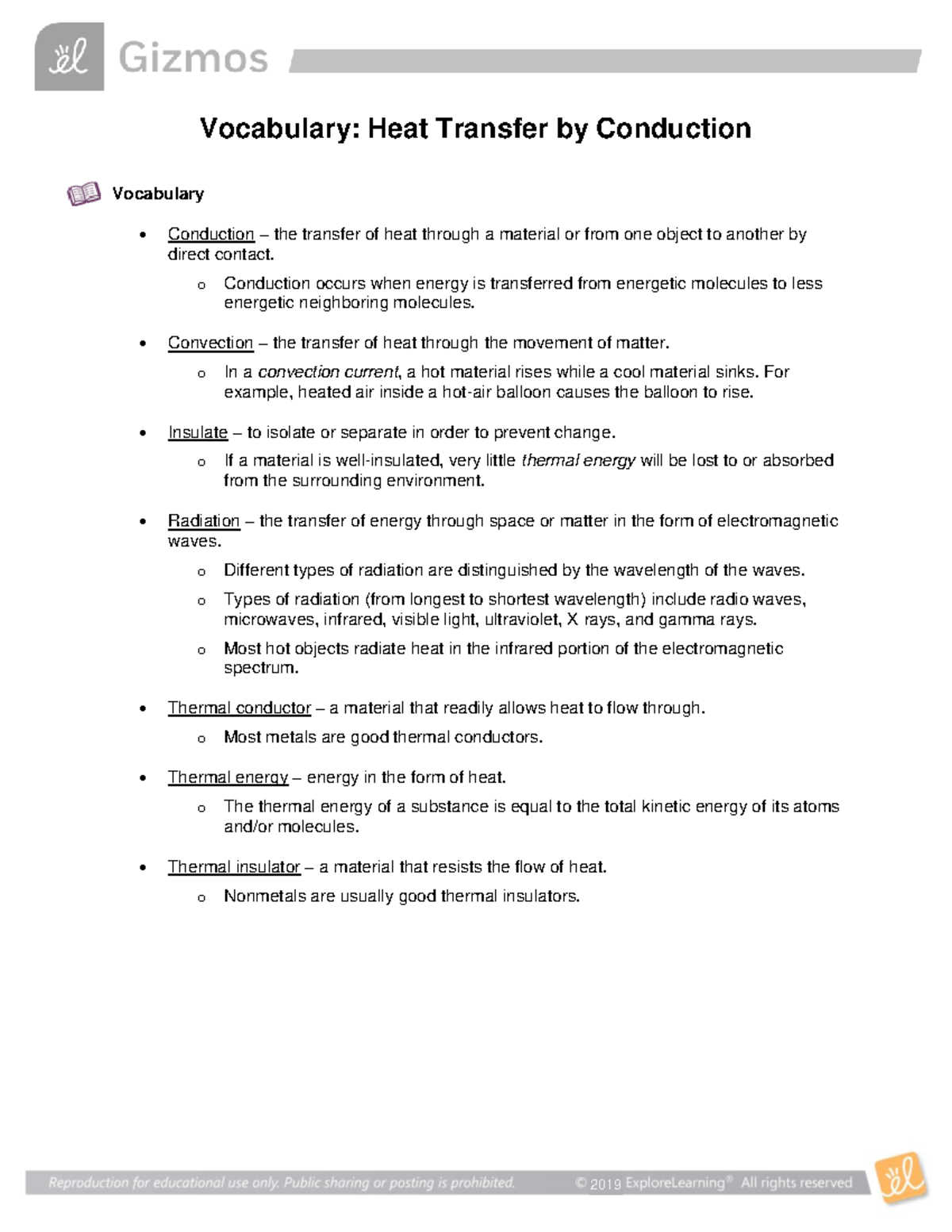 Heat Transfer Conduction Vocab - 2019 Vocabulary: Heat Transfer by ...
