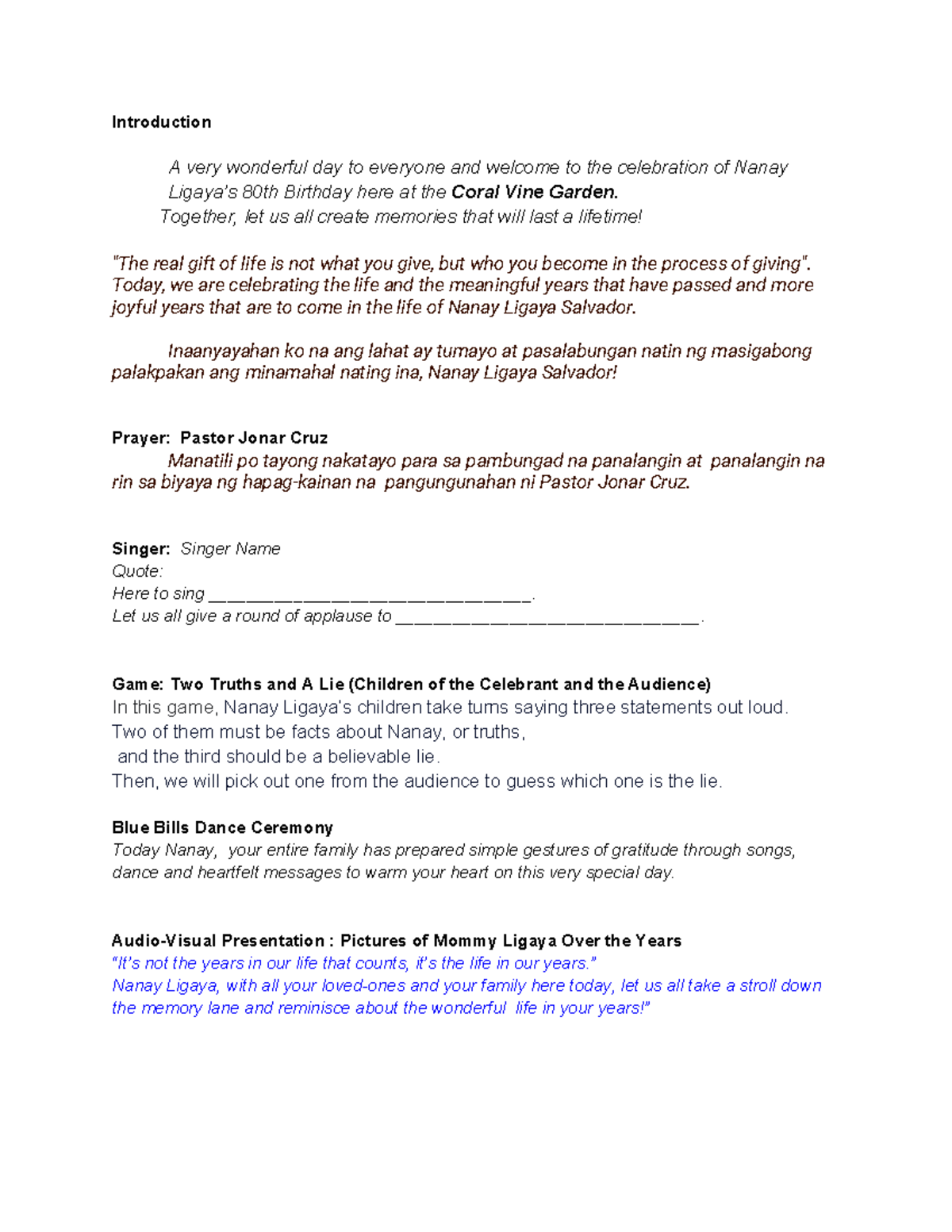 Program Script - Introduction A very wonderful day to everyone and ...