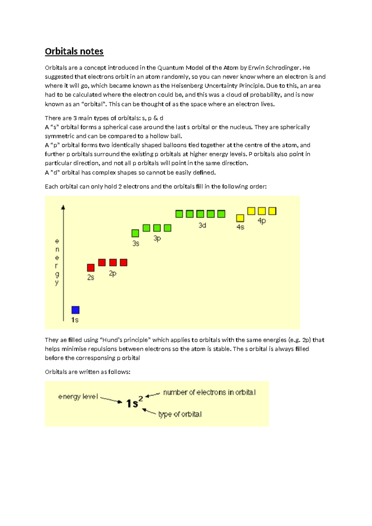 Orbitals notes - Orbitals notes Orbitals are a concept introduced in ...