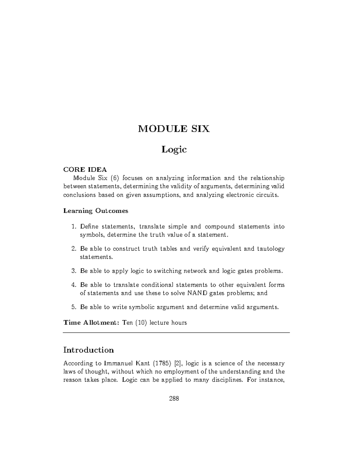MMW 43 - MMW 43 notes - MODULE SIX Logic CORE IDEA Module Six (6 ...
