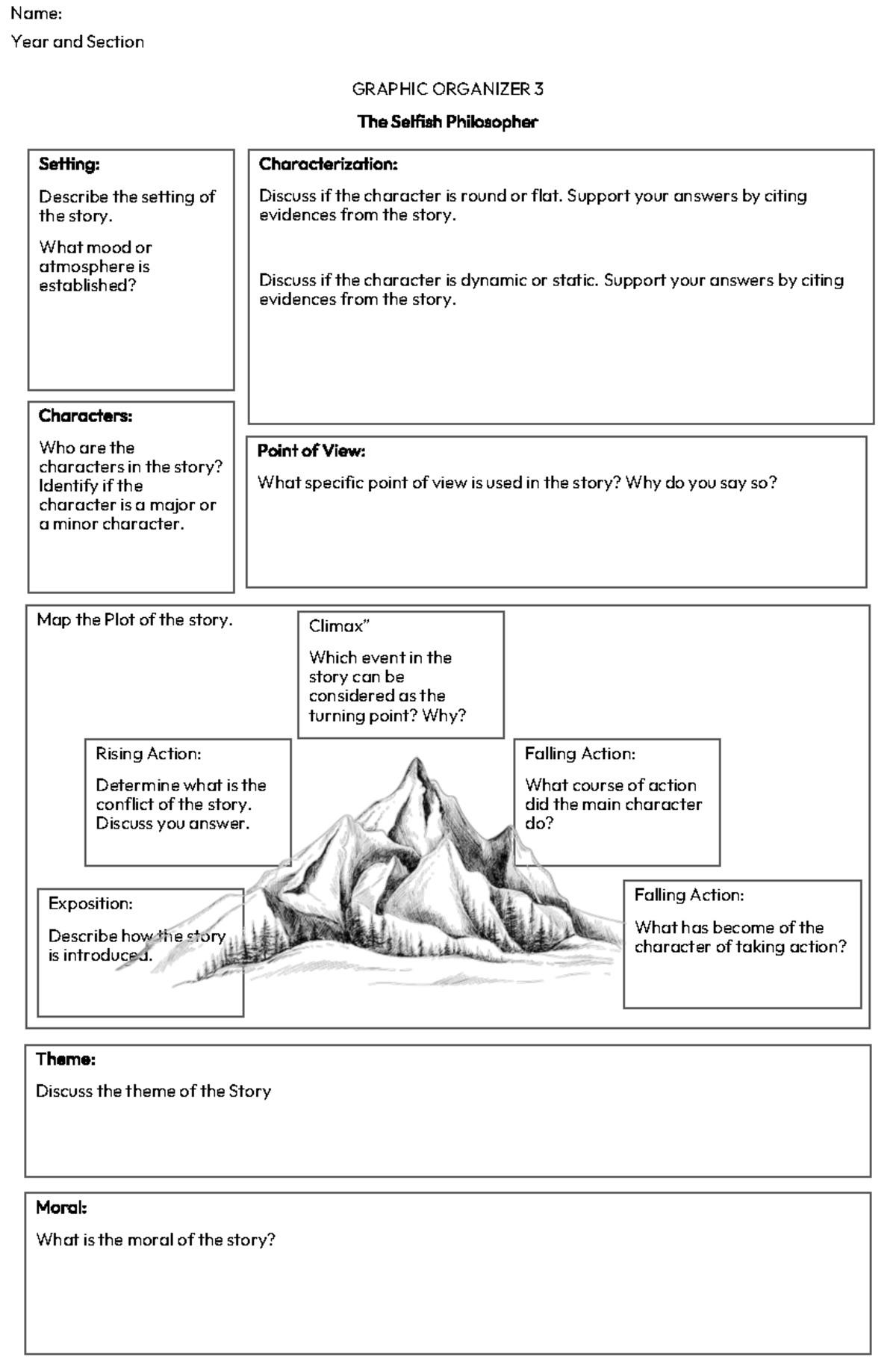 Graphic Organizer Short Fiction - Name: Year and Section GRAPHIC ...