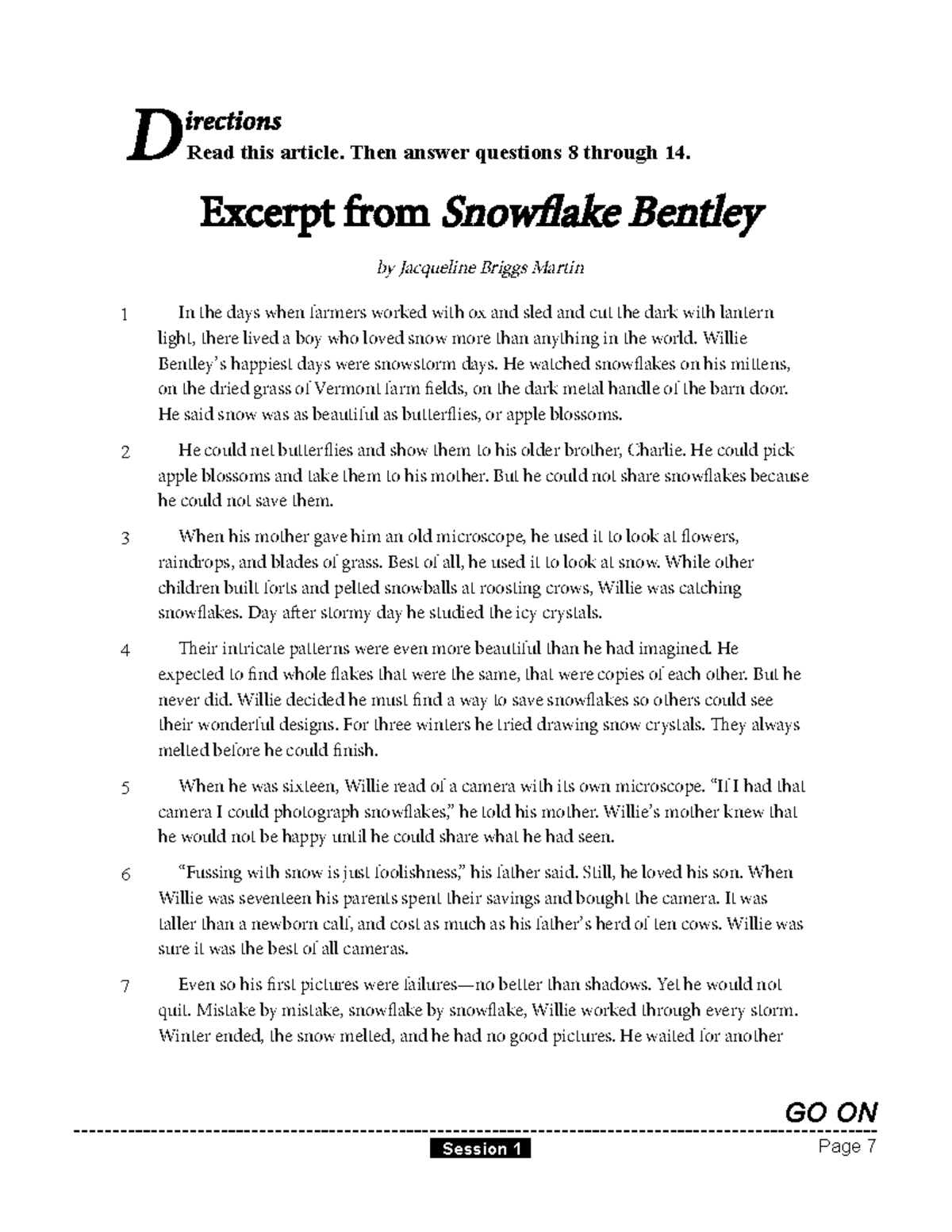 2019 g 5 - Excerpt from Snowflake Bentley by Jacqueline Briggs Martin ...