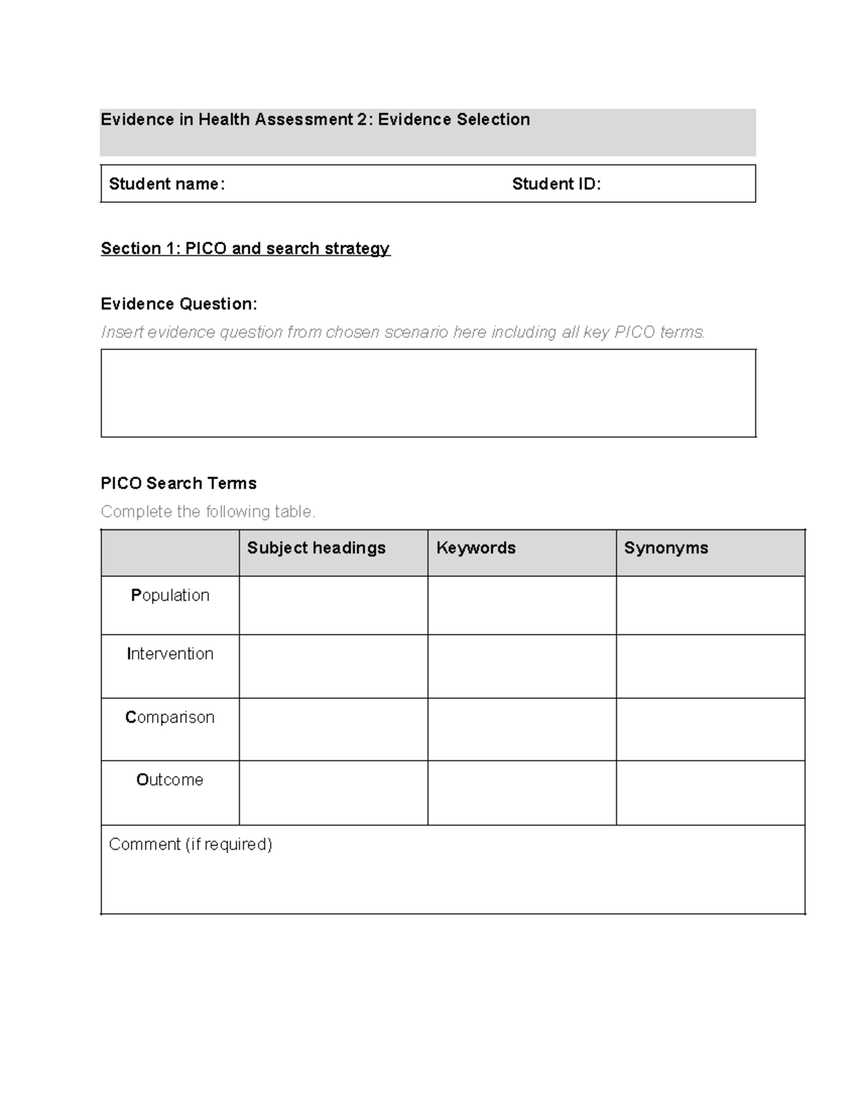 EIH 2024 Assessment 2 Evidence Selection Assignment Template(1 ...