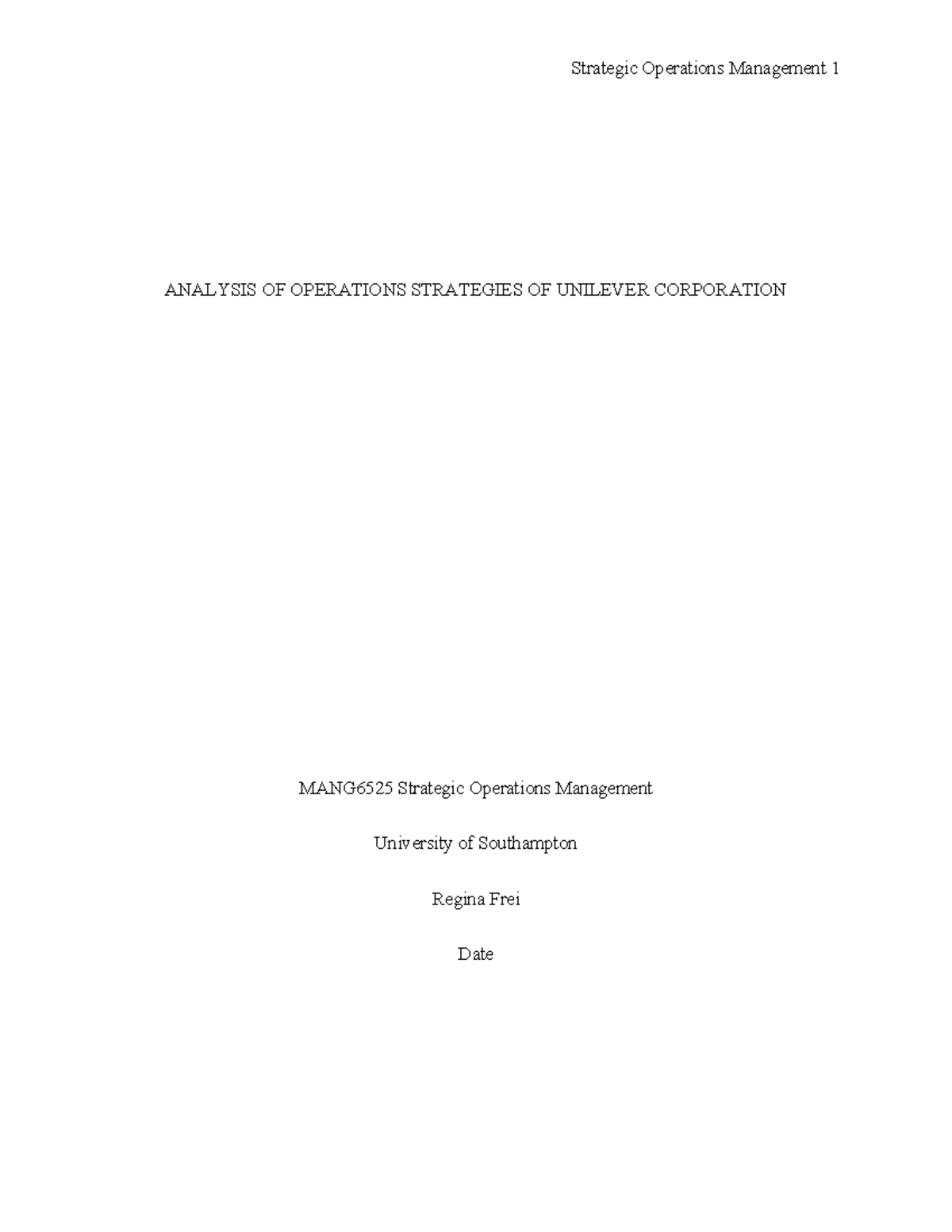 Strategic Operations Management - ANALYSIS OF OPERATIONS STRATEGIES OF ...