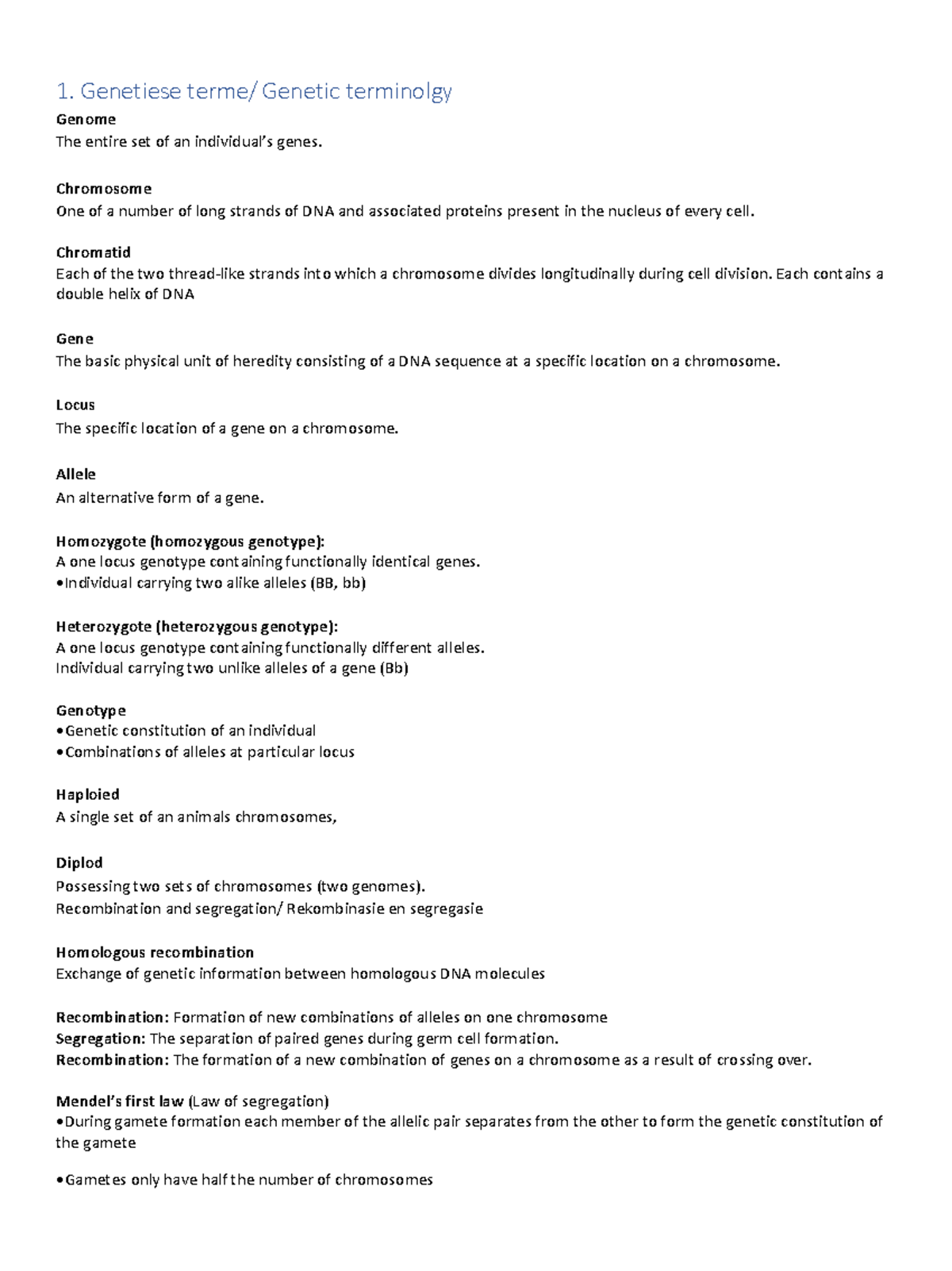 1.Definitions list - 1.Definitions list - 1. Genetiese terme/ Genetic ...