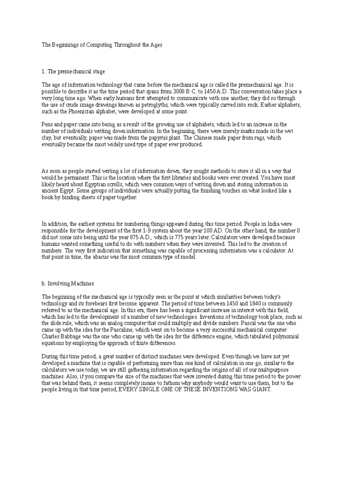 Basic Computing Period - The Beginnings of Computing Throughout the ...