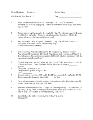 Peds Math - Medication math - NUR1310 - Studocu
