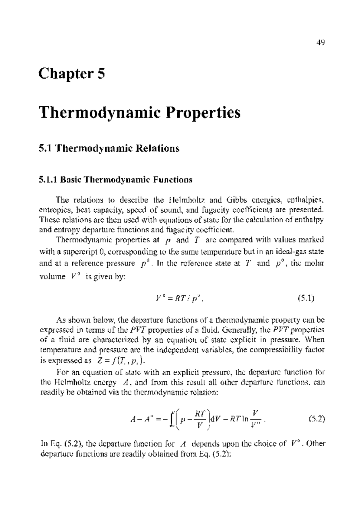 Chapter 5 Thermodynamic Properties - 1 Basic Thermodynamic Functions ...