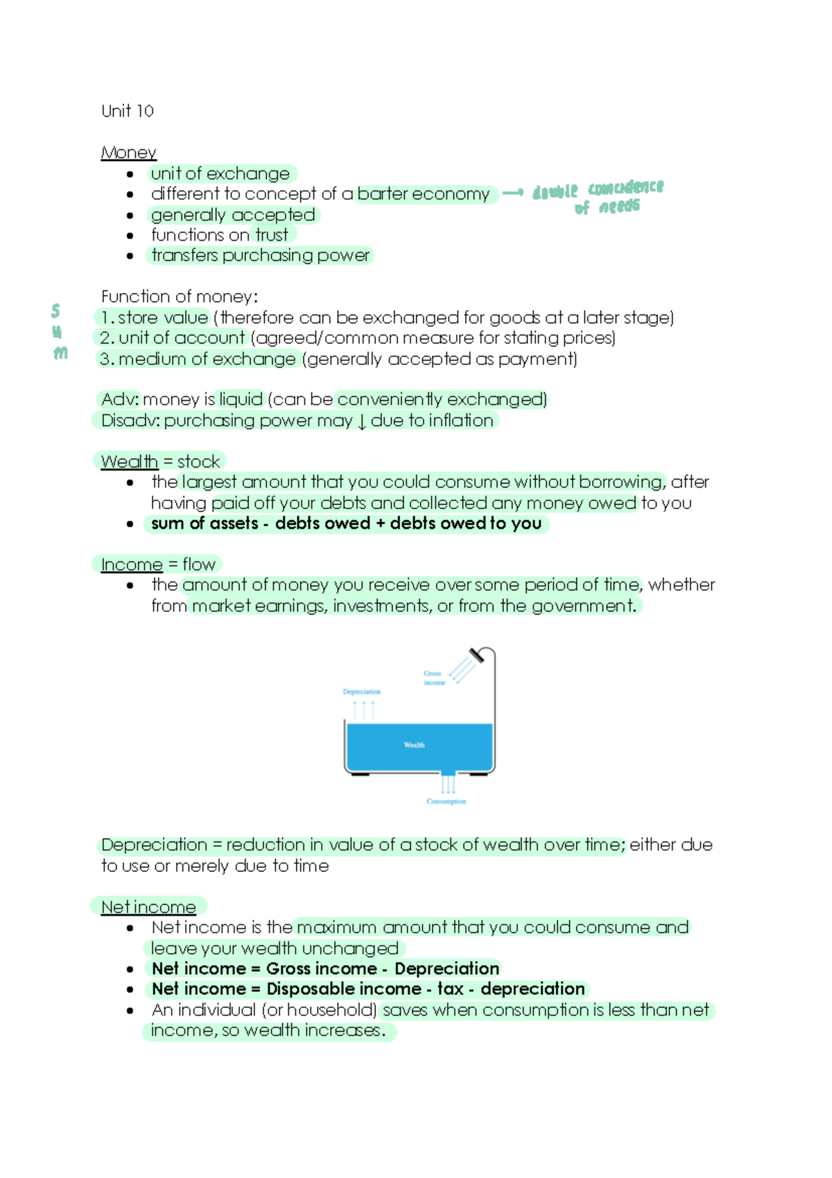 Unit 10 Notes - Unit 10 Money - unit of exchange - different to concept ...