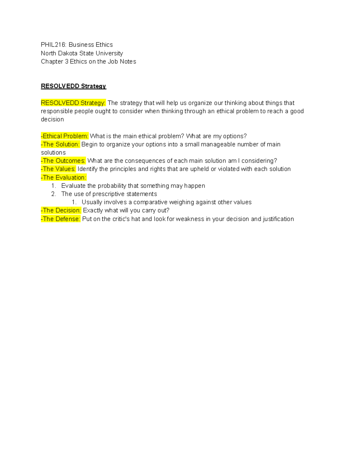 Chapter 3 Ethics on the Job - PHIL216: Business Ethics North Dakota ...