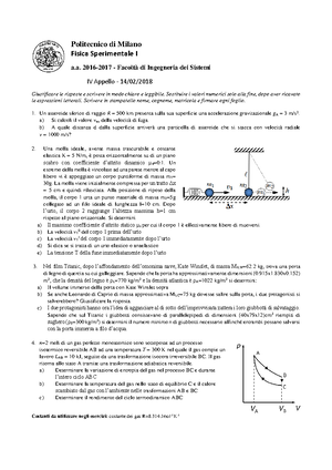 Appello 28-02-2017 - Tema d'esame - Politecnico di Milano Fisica A – Prof. E. Puppin a. 2016- II ...