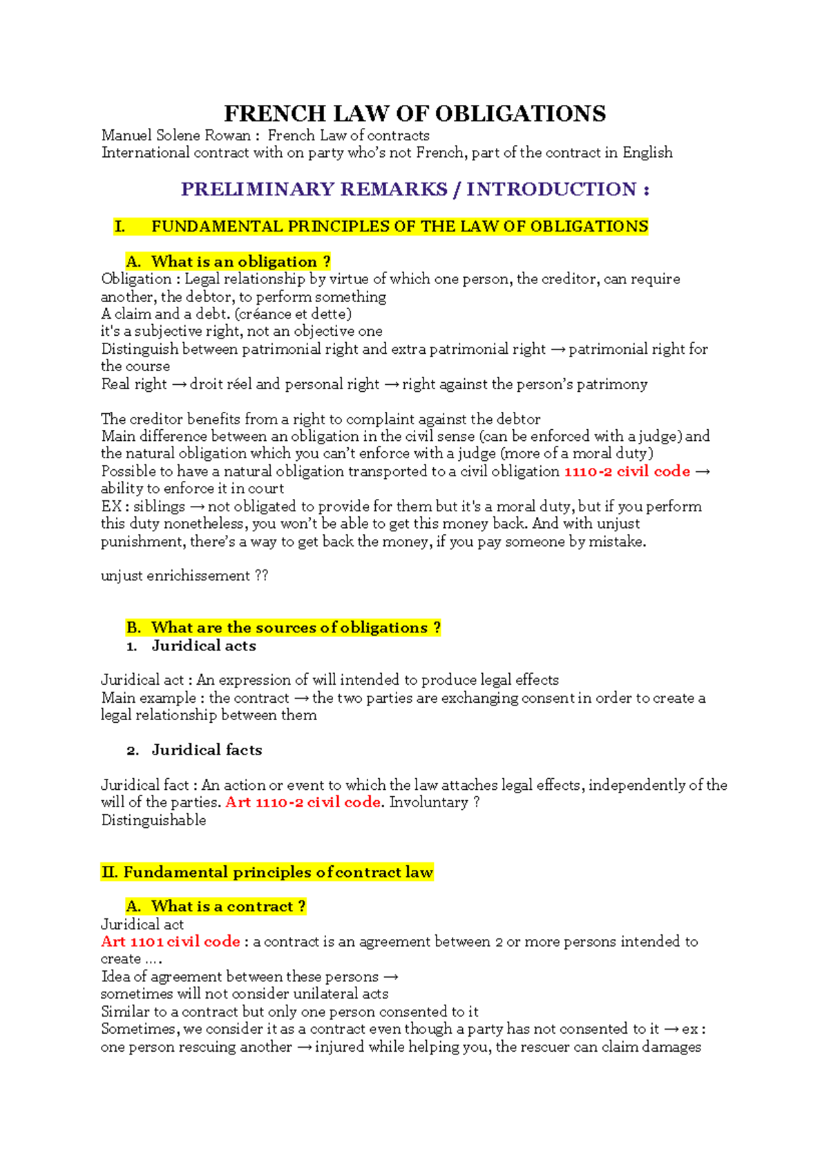 French law of Obligations - FRENCH LAW OF OBLIGATIONS Manuel Solene ...