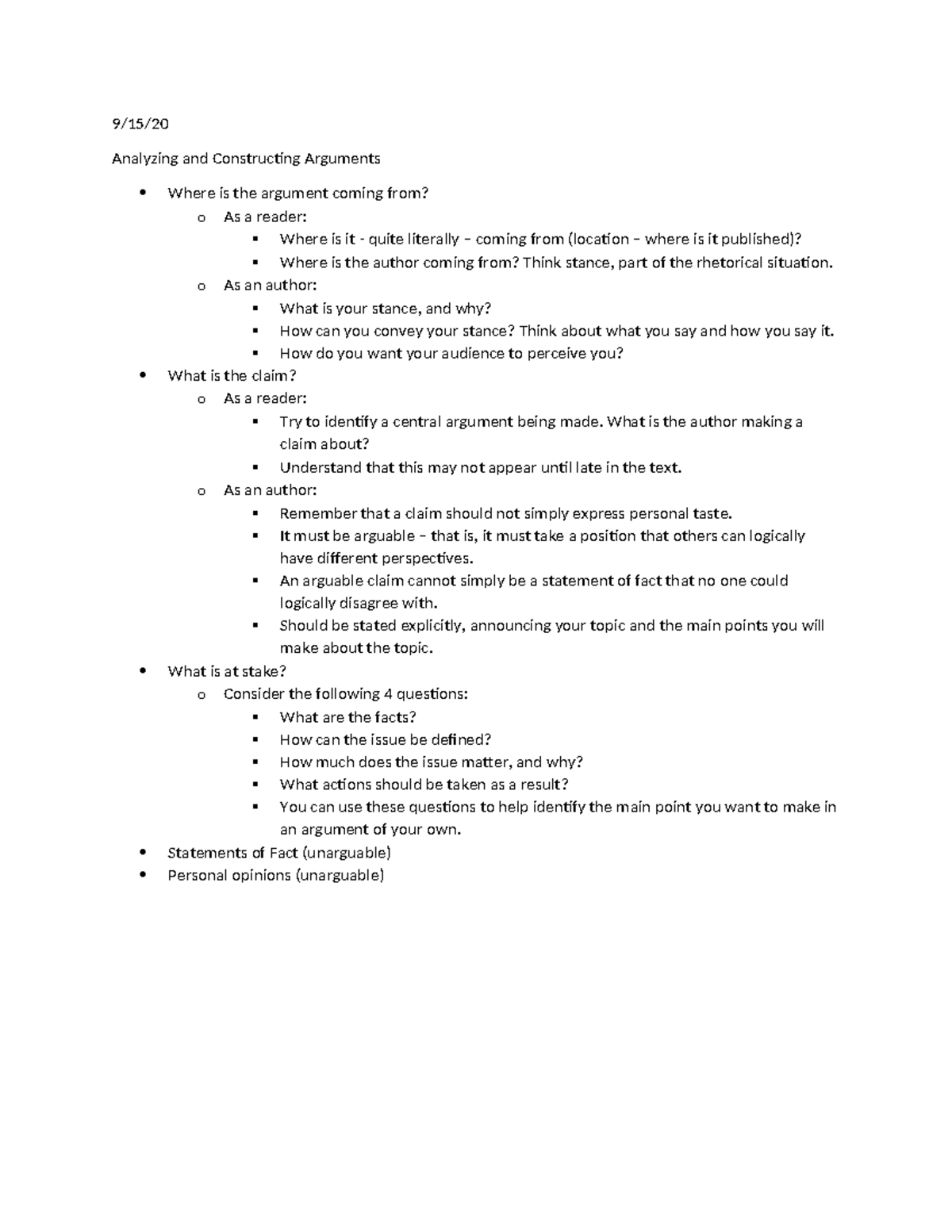 Notes #8 (analyzing and constructing arguments) - 9/15/ Analyzing and ...