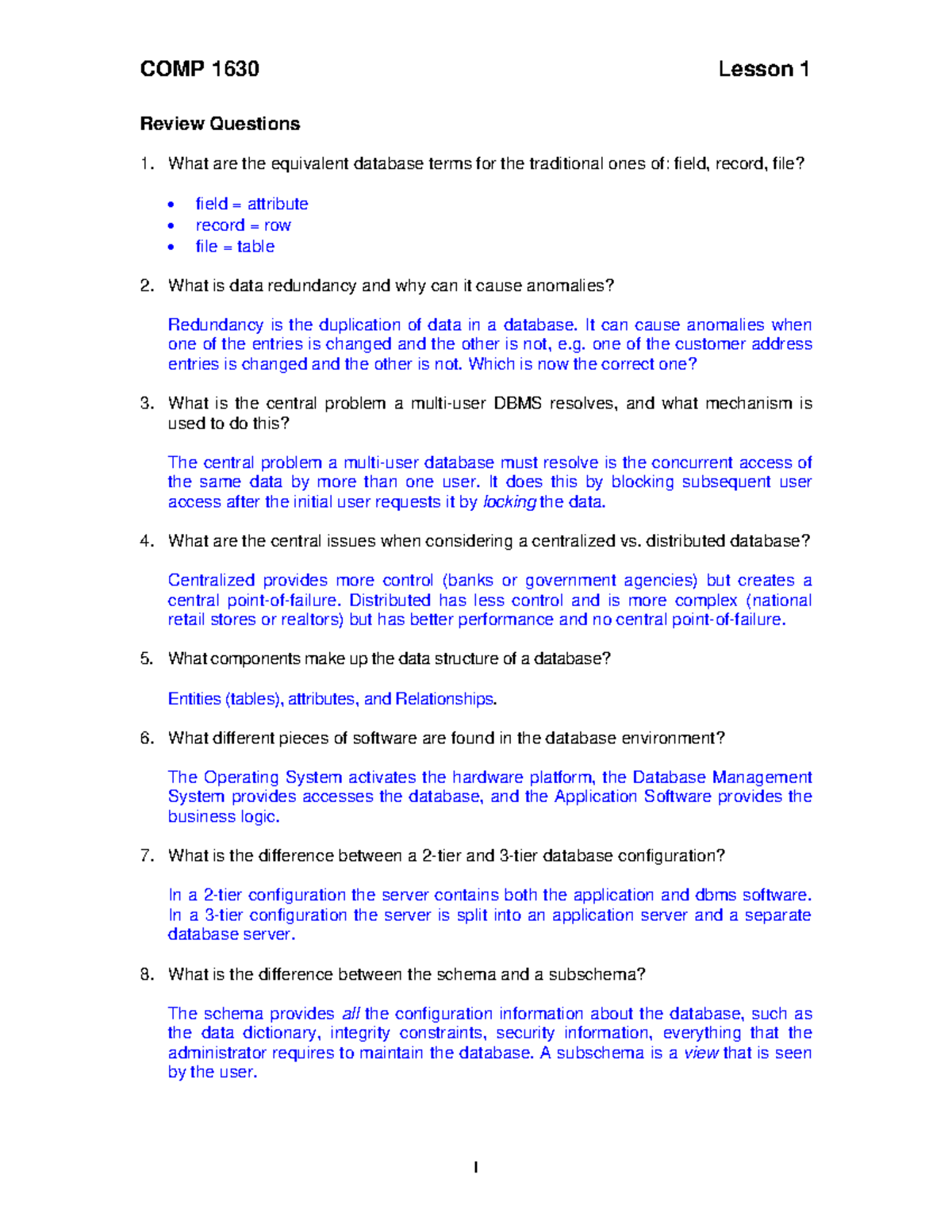 Comp 1630 Lesson 1 Answers Comp 1630 Lesson 1 1 Review Questions What Are The Equivalent