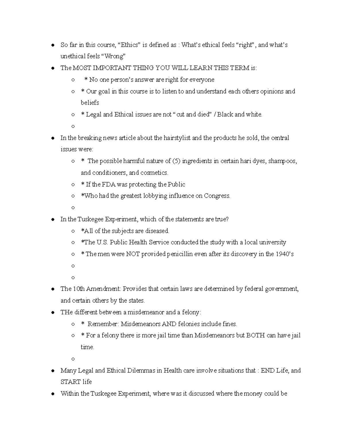 Study Guide for Week 2 Material Quiz - So far in this course, “Ethics ...
