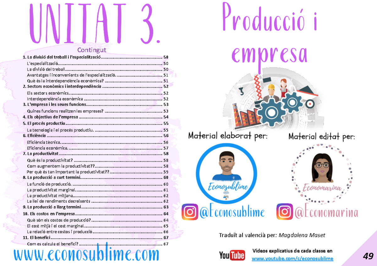 Tema 3 - Producció i empresa - Contingut Traduït al valencià per ...