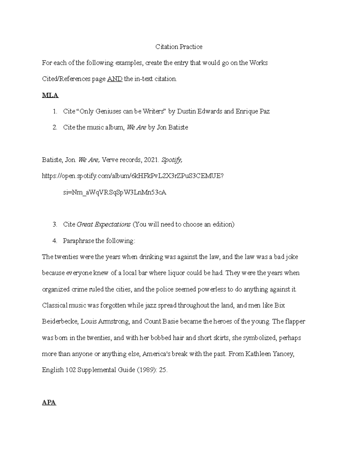 Copy of Citation Practice 014 - Citation Practice For each of the ...