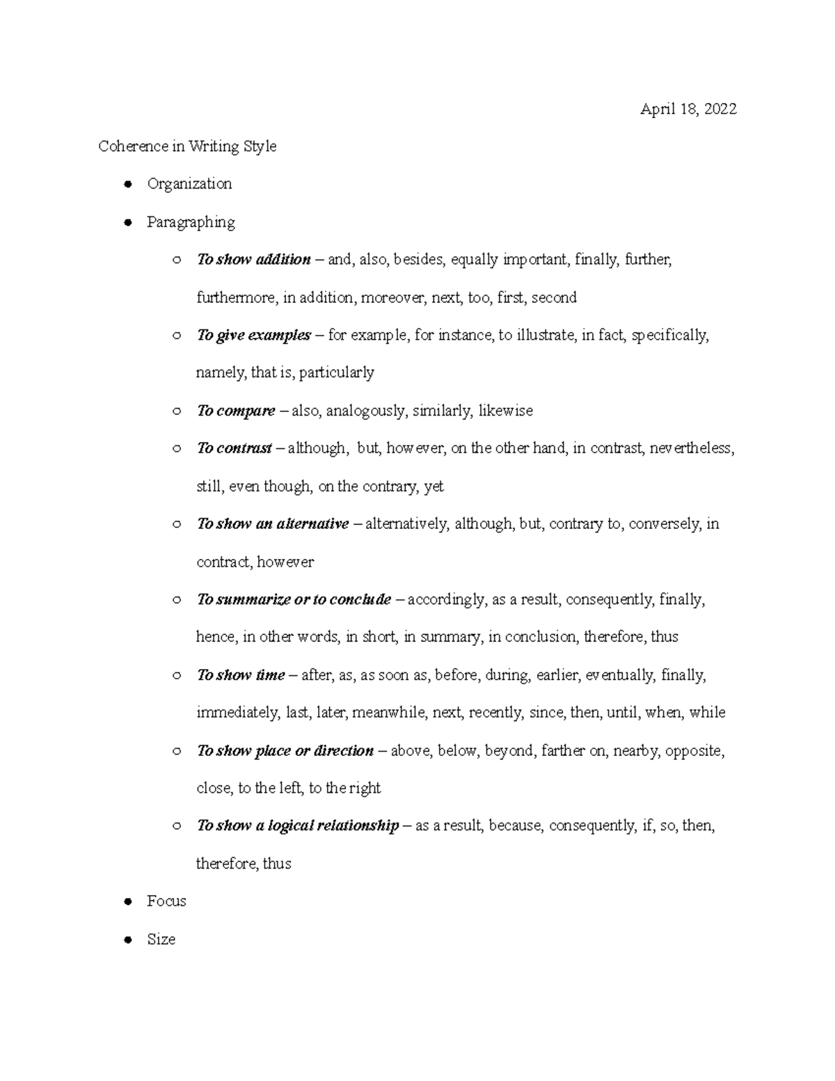 Coherence in Writing Style Revising and Editing - April 18, 2022 ...