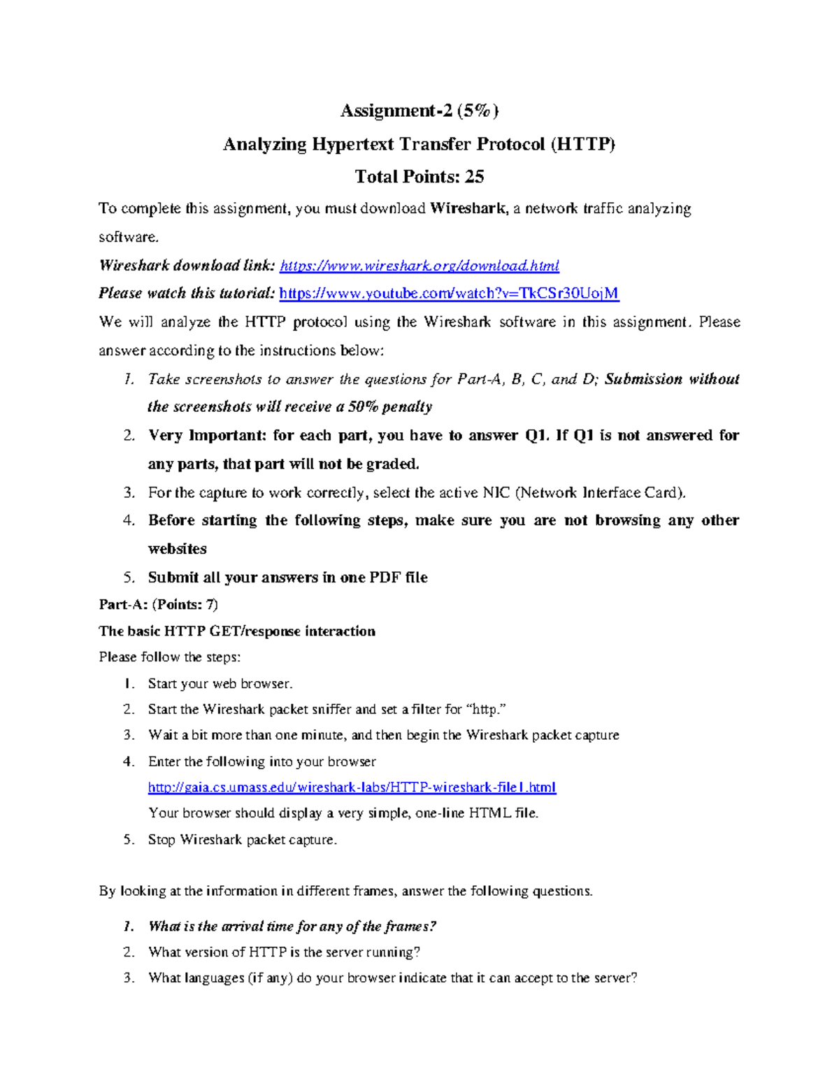 Assignment 2 - A2 instructions - Assignment-2 (5%) Analyzing Hypertext Transfer Protocol (HTTP ...