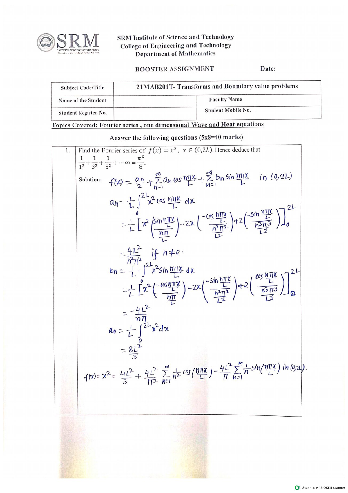 Answer Key Booster - SRM SRM Institute of Science and Technology OF ...